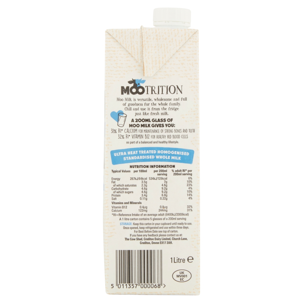 Moo Whole Milk 1 Litre - Crediton Dairy
